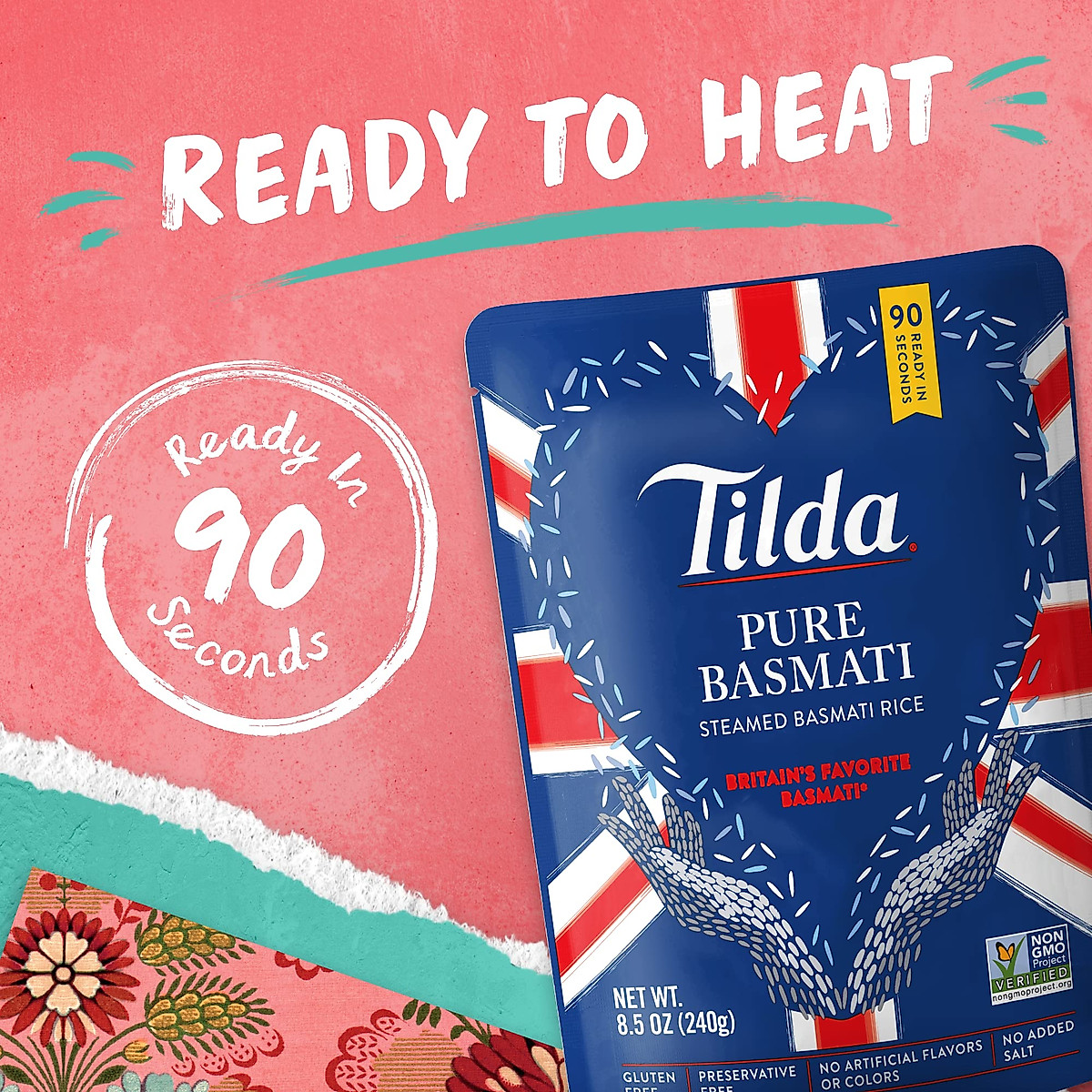 Tilda Ready to Heat Pure Basmati Rice, Convenient Microwaveable Rice, 8.5 Ounce Pouch (Pack of 6)