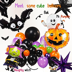 Halloween Balloon Garland Arch Kit 170pcs Orange and Black Purple green balloons with Spooky Spider Bat Pumpkin foil Balloons for fall Halloween Party Decorations