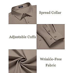 COOFANDY Men Button Down Long Sleeve Shirts Regular Fit Suit Shirt Business Dress Shirts Men Khaki