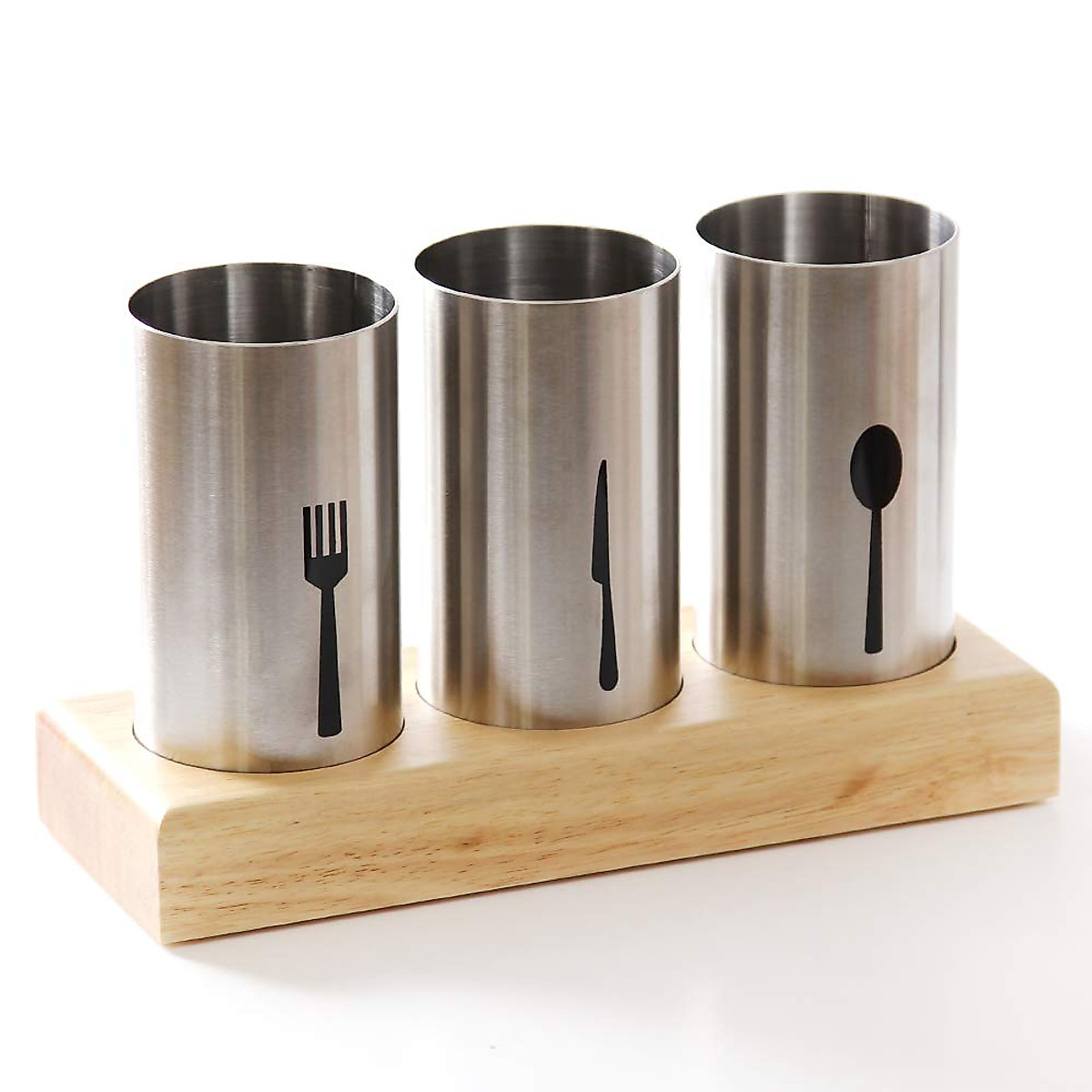 Aviddom Silverware Holder Stainless Steel Utensil Cutlery with Caddy and Bamboo Wood Base for Spoons Knives Forks Silverware Display Organizer Kitchen Dinner Table