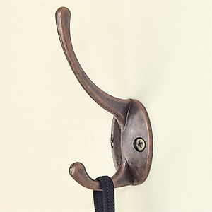 Wall Mounted Coat and Hat Hook Dual Robe Hanger 1" Wide Small Double Prong Hook, 6 Pieces, Black