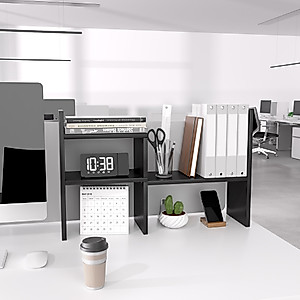 Jerry & Maggie - Desktop Organizer Office Storage Rack Adjustable Wood Display Shelf | Birthday Gifts - Toy - Home Decor | - Free Style Rotation Display - True Natural Stand Shelf Black