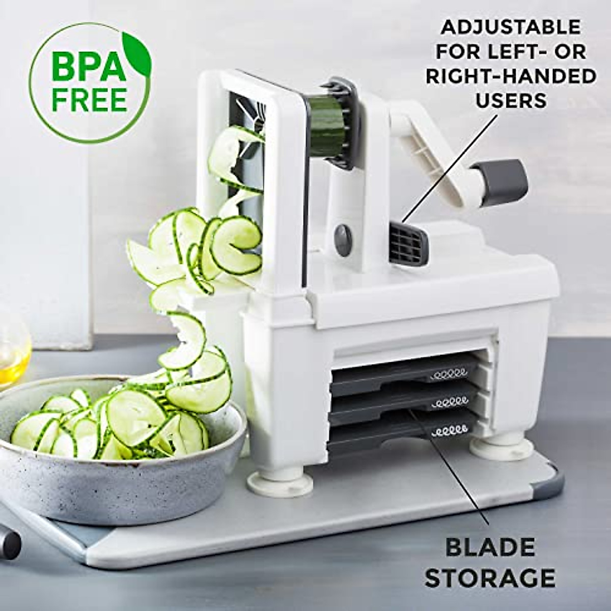 Mueller Pro Multi-Blade Spiralizer, Zucchini Noodle Maker, Vegetable Slicer Zester Chopper Dicer, ProQuality, Only Model to Make Round Veggie Pasta, Not Flat Julienne Noodles