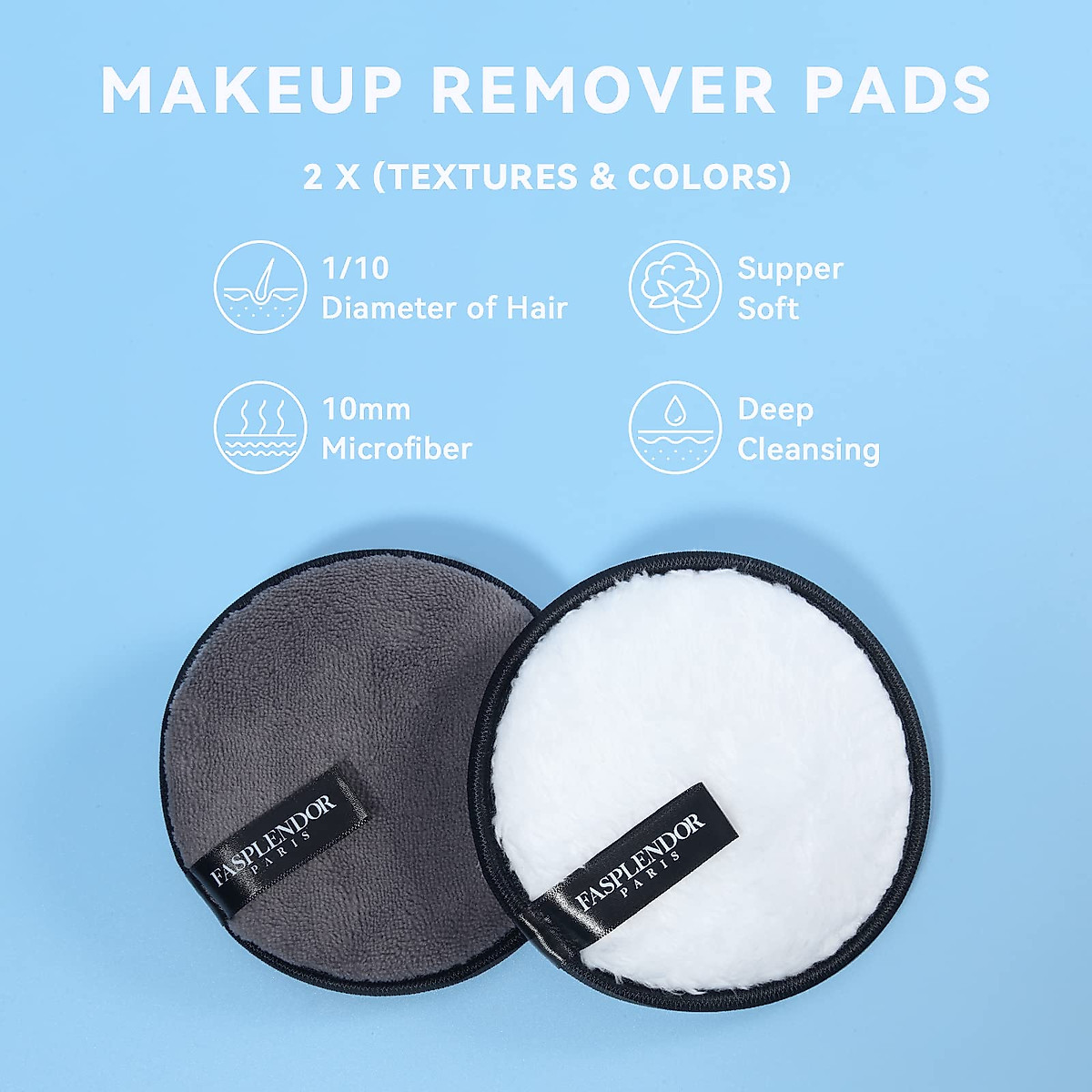 FASPLENDOR Reusable Makeup Remover Pads, Washable Microfiber Remover Pads + Built-in Sponge for Makeup Remover | Facial Cleansing | Body Exfoliating; Dual Texture, Large Size, 4 Count + Laundry Bag…