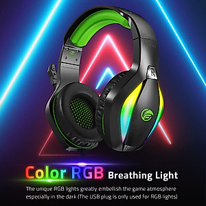 Fachixy FC100 Gaming Headset for PS4/PS5/PC/Xbox/Nintendo Switch, Xbox Headset with RGB Light, PS5 Headset with Mic (Green)