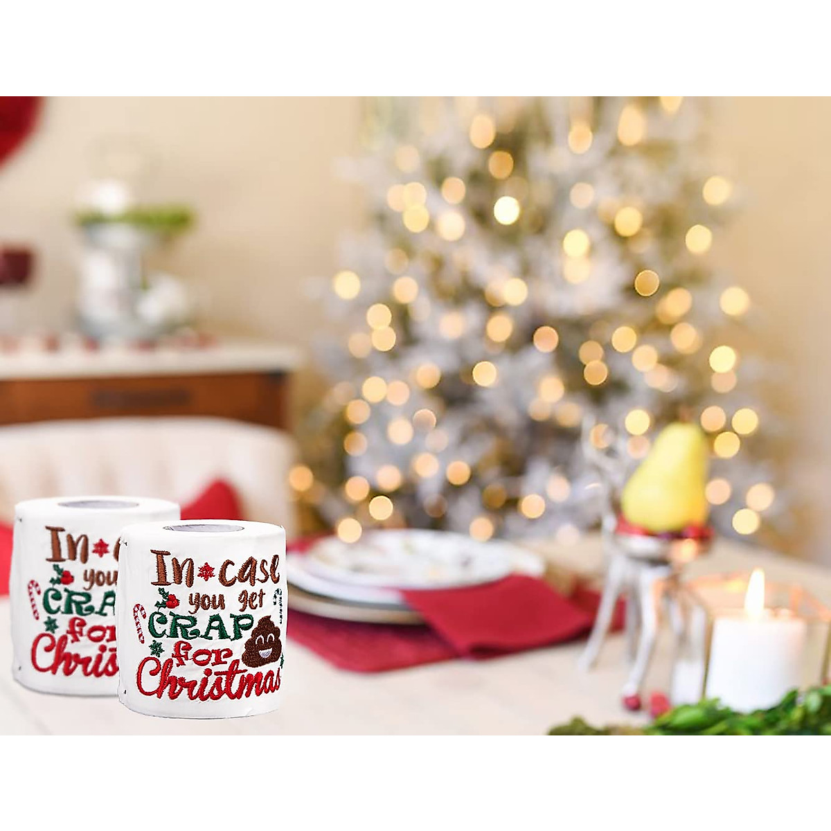 Christmas Embroidered Toilet Paper Decorations - Xmas Party/White Elephant/Gag Gift/Bathroom Decor