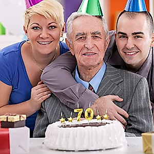 70th Birthday Candles, 3D Diamond Shaped Birthday Candles and Star Candles, Number 70 Candles Happy Birthday Cake Topper, Numeral Candles for Birthday Wedding Decoration Themed Party (Golden)