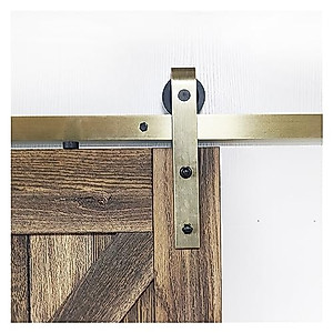Heavy Duty Sliding Barn Door Hardware Kit Classic Sliding Barn Wood Door Hardware Kit,Gold Finish Antique Brass Gold,Sliding Door Hardware Rail Track Complete Set Easy to Install (Color : 1, Size :
