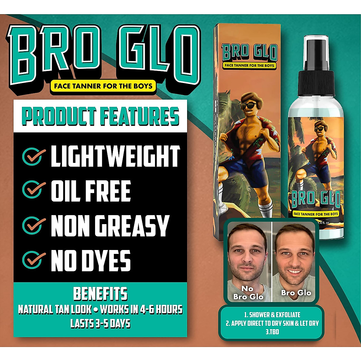 Bro Glo Self Tanner for Men - Easy Fast Sunless Tan Foam mousse