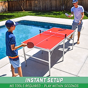 GoSports Mid-Size Table Tennis Game Set - Indoor/Outdoor Portable Table Tennis Game with Net, 2 Table Tennis Paddles and 4 Balls,Red