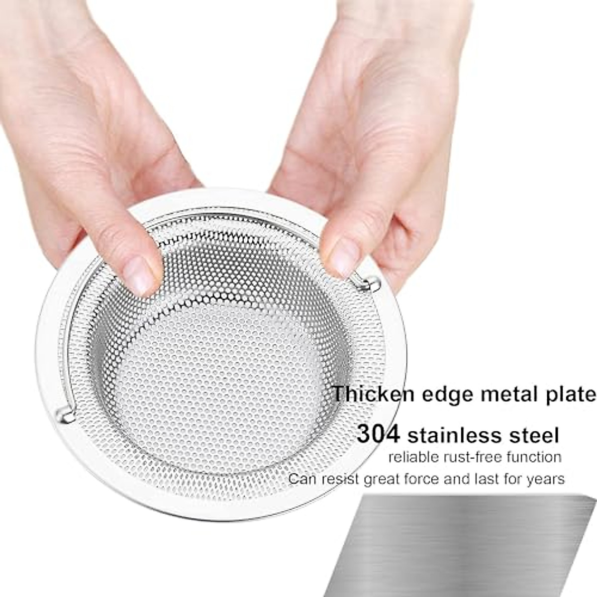 LASSHSWA Kitchen Sink Strainer Stainless Steel, Kitchen Sink Drain Strainer with Handle, Sink Strainers with Large Wide Rim 4.5" Diameter for Kitchen Sinks (2PCS)