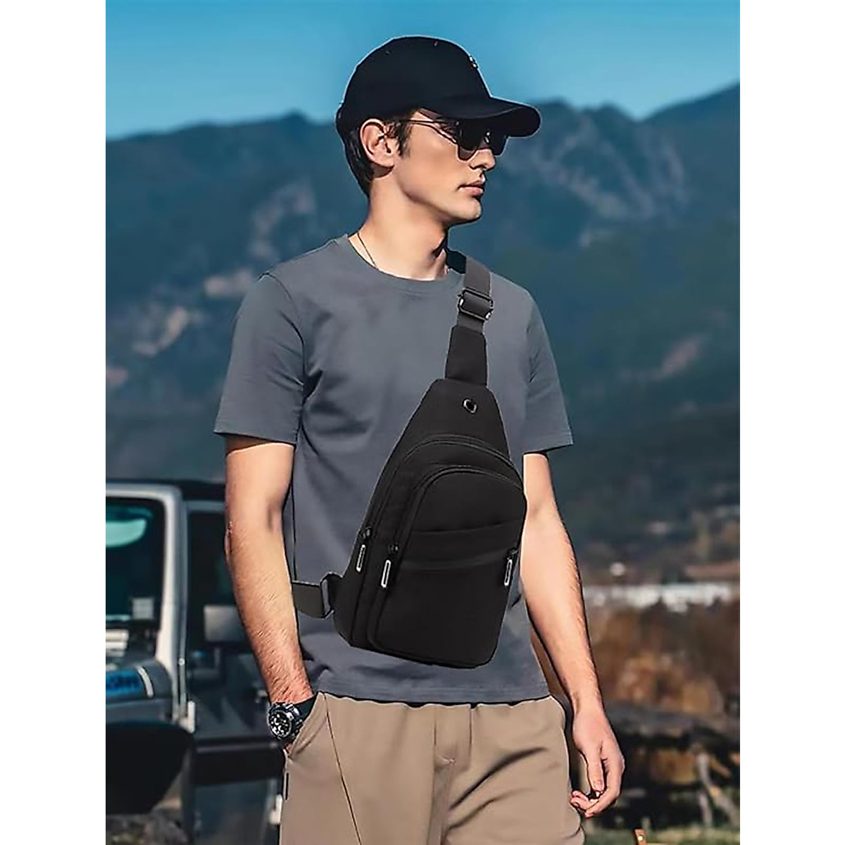 EVANCARY Small Crossbody Sling Bag Sling Backpack, Chest Bag Daypack Fanny Pack Cross Body Bag for Travel Outdoors Hiking