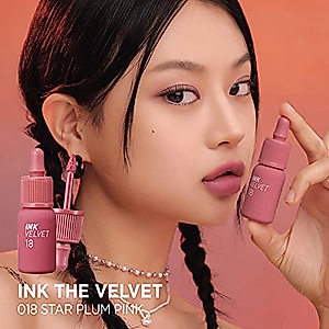 Peripera Ink the Velvet Lip Tint - High Pigment Color, Longwear, Weightless, Not Animal Tested, Gluten-Free, Paraben-Free (018 STAR PLUM PINK)