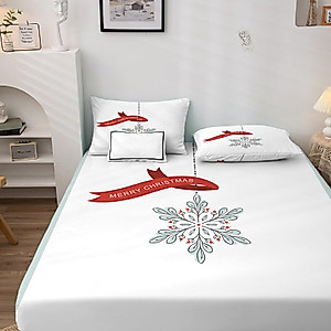 Snowflake Sheets Full Size Sheet Sets - Merry Christmas Bed Sheets, Soft Microfiber & Deep Pocket & Wrinkle Free Patterned Bedding Sheets & Pillowcases, 1 Fitted Sheet, 1 Flat Sheet, 2 Pillow Cases