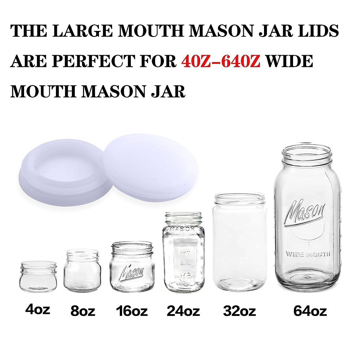 Wide Mouth Mason Jar Lids - Large Mouth Canning Lids Fit for All Wide Mouth Mason Jars,Food Grade Silicone Mason Jar Caps,Dishwasher Safe,Leak Proof Reusable Jar