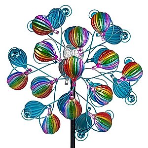 VEWOSTAR Garden Solar Wind Spinner - Outdoor Metal Large Wind Sculpture Yard Art Multi-Color LED Lighting Wind Spinner for Garden Patio Lawn