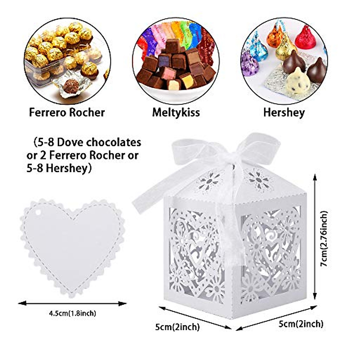 VGoodall 100 PCS Wedding Favor Boxes Laser Cut boxes Party Favor Box Small Gift Boxes Lace Candy Boxes for Wedding Baby Shower Birthday Party with Ribbons