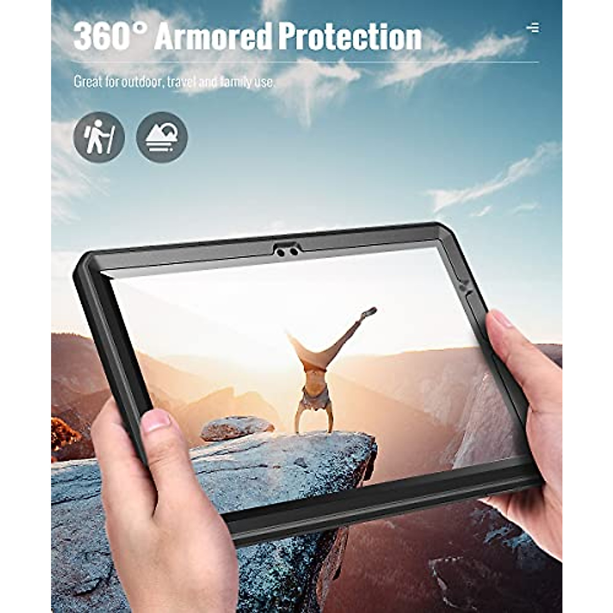 MoKo Case Fits All-New Kindle Fire HD 10 & 10 Plus Tablet (11th Generation, 2021 Release) 10.1", Full Body Rugged Hands-Free Viewing Stand Back Cover with Screen Protector, Black