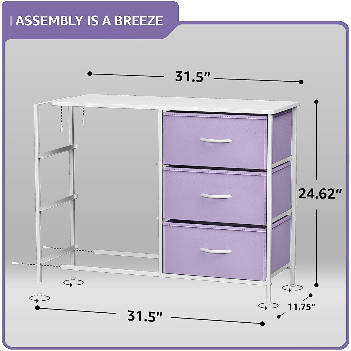 Sorbus Kids Dresser with 6 Drawers and 2 Drawer Nightstand Bundle - Matching Furniture Set - Storage Unit Organizer Chests for Clothing - Bedroom, Kids Rooms, Nursery, & Closet (Purple)