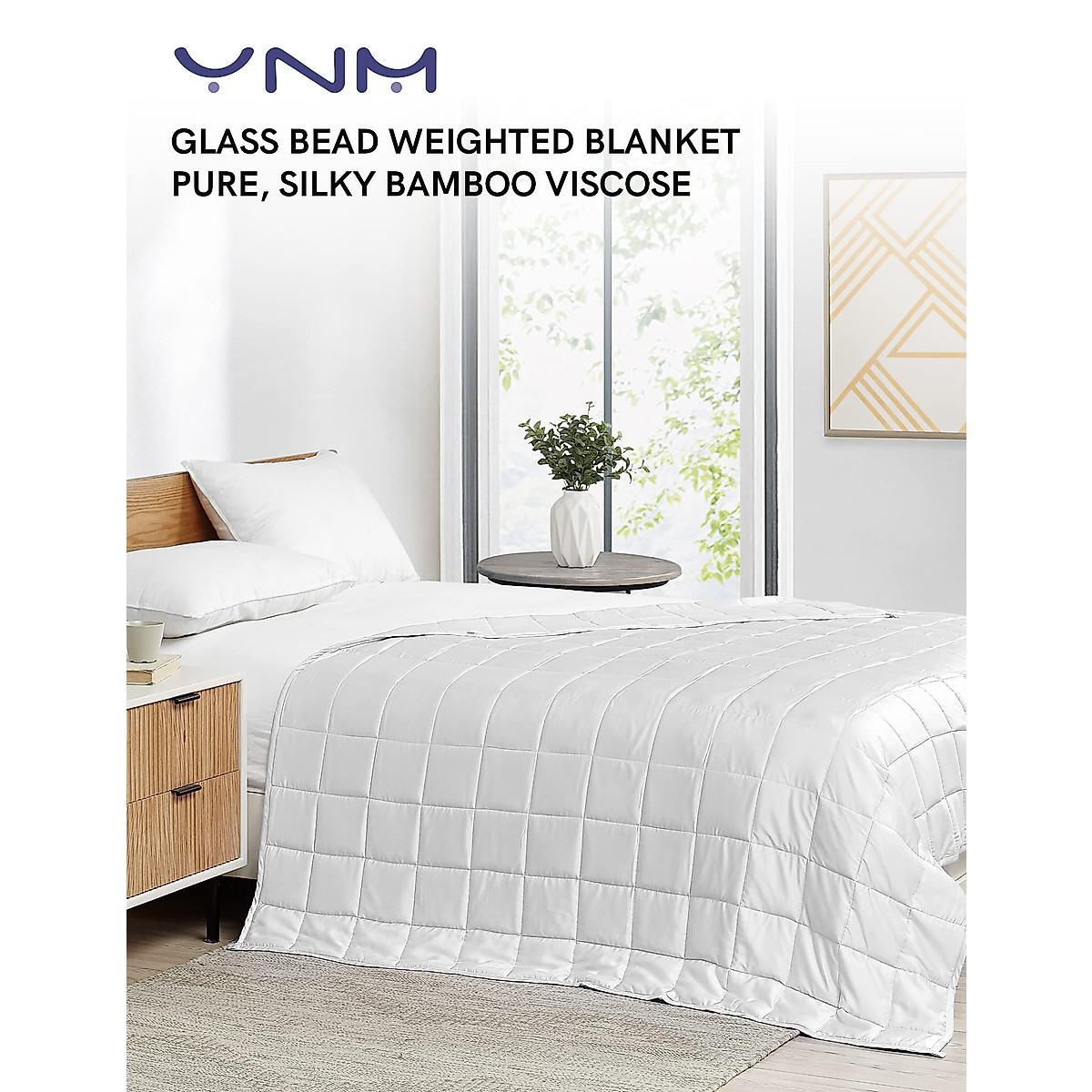 YnM Cooling Weighted Blanket —Oeko-Tex Certified Material with Premium Glass Beads (White, 60''x80'' 15lbs), Suit for One Person(~140lb) Use on Queen/King Bed
