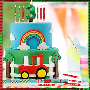 FUNCANDLE TNT Themed Birthday Candle Set,Dynamite 7 Candle with 12 Pieces Long Thin Candles,Happy 7th Birthday Candles,Dynamite Green Pixel Cake Candles for Boys Birthday Decoration Party Supplies