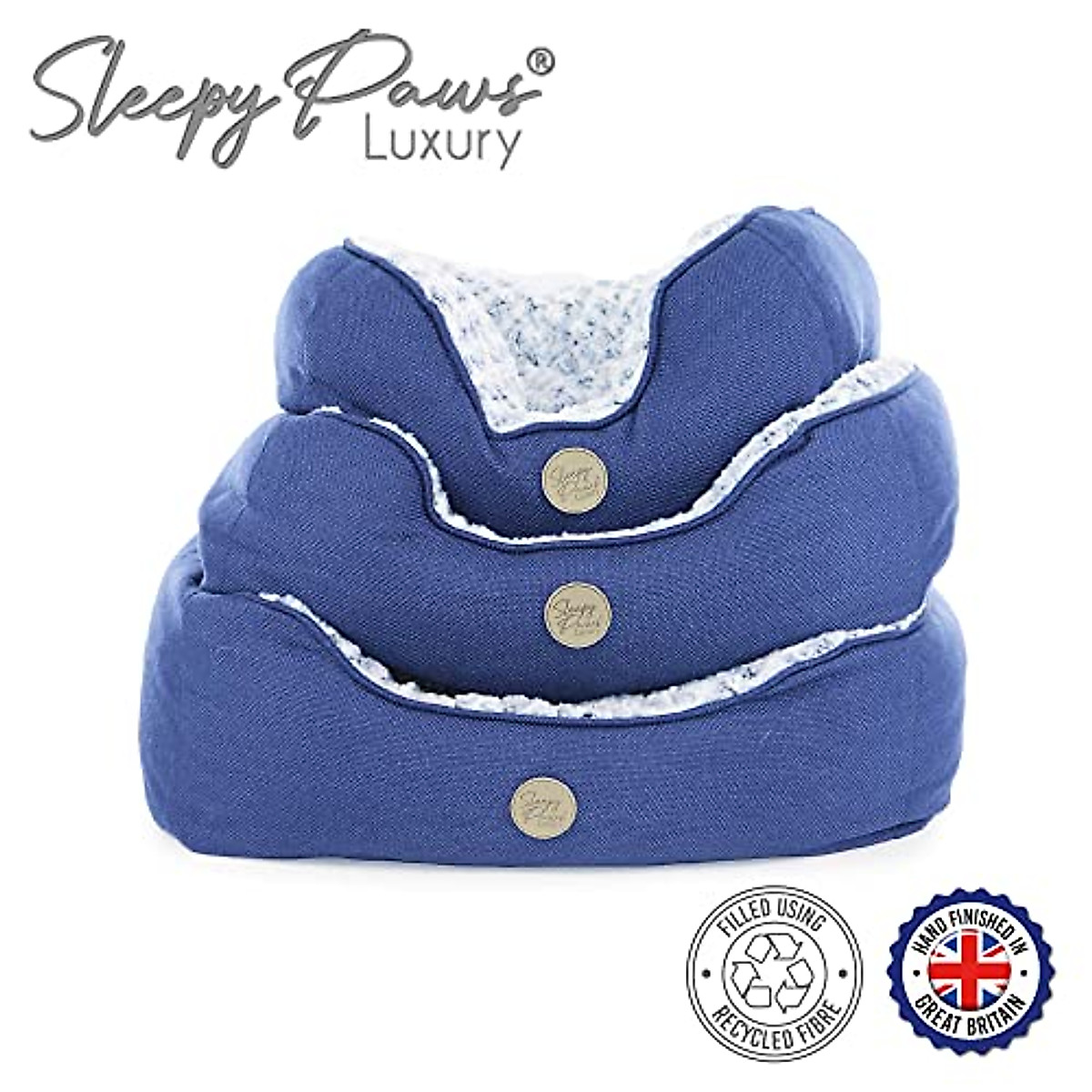 Sleepy Paws Ancol Square Bed for Dogs Navy and Iced Plush 70 x 60cm,Blue