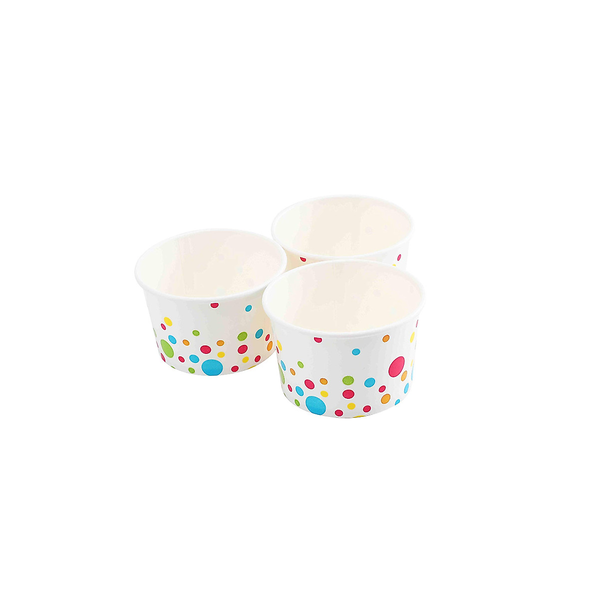 GSM Brands Paper Ice Cream Cups (Polka Dots Design) - 100-Count - 8 oz Disposable Dessert Bowls for Hot or Cold Food, 8-Ounce Party Supplies Treat Cups for Sundae, Frozen Yogurt, Soup, White