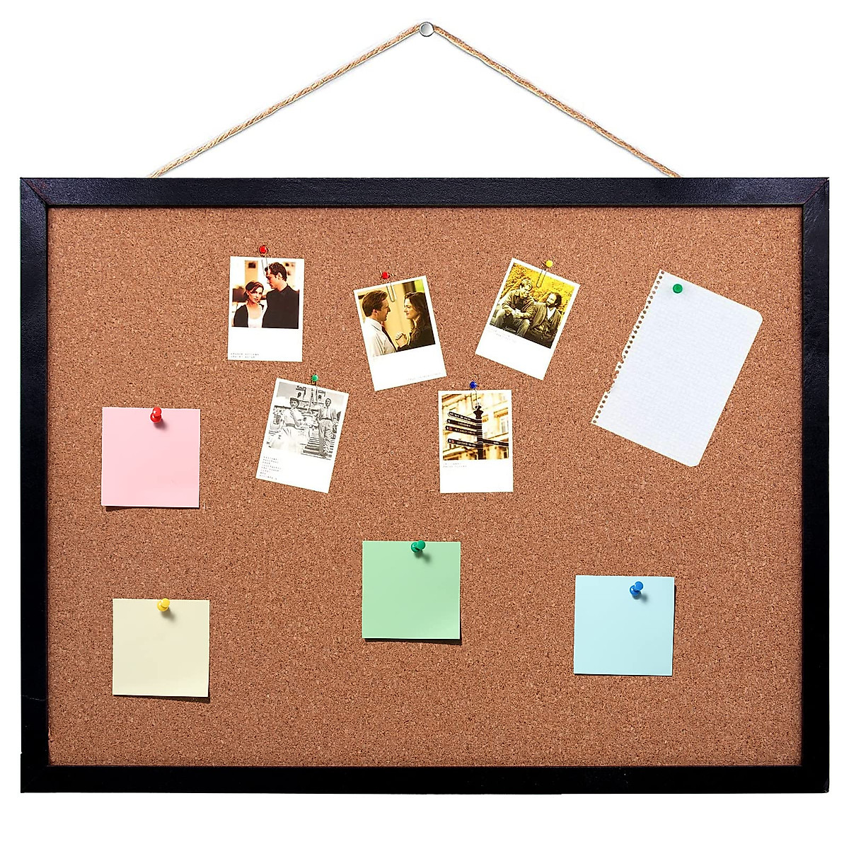 Black Cork Board Bulletin Board, 14.6"X 11" Cork Board, Oak Wood Finish Frame, Wall Mounted Cork Board for Office Home and School(Pins, Eye Bolts, gaskets, Screws)