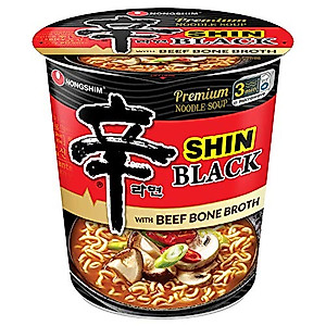Nongshim Premium Shin Black Instant Ramen Noodle Cup, 6 Pack, Chunky Vegetables & Real Beef, Microwaveable Ramen Soup Mix