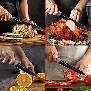 PrinChef Knife Set, 19 Pcs Rust Proof Knives Set for Kitchen, with Acrylic Stand, Sharpener, Scissors and Peeler, Stainless Steel knife sets with Black Coating, Nonstick and No Scratch