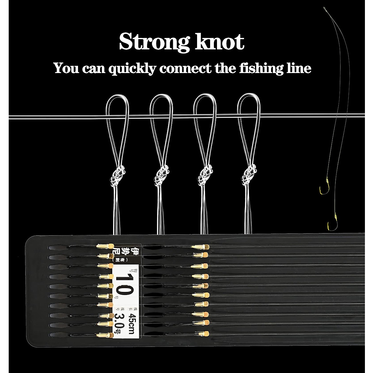 LNOJENR Fishing Hooks with Line, Strong Sharp Double Hook Rigs with Barbs, Pre Tied Fish Hooks Already Tied‑in Fishing Wire/Leader, Black Gold Fish Hook for Freshwater/Seawater (20 PCS), Medium, D10