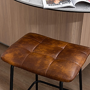 DUHOME 24” Square Tufted Counter Bar Stools Set of 2, Breathable Faux Leather Upholstered Barstool with Footrest, Backless Stool for Kitchen Counter Island Bar, YellowishBrown