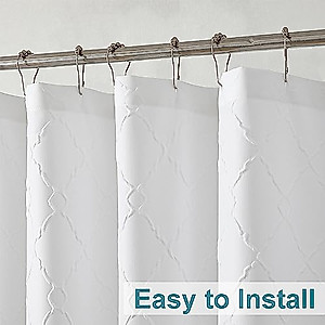 Lecloud White Shower Curtain for Bathroom, 3D Embossed Geom Pattern Hotel Quality Bathroom Shower Curtain, Machine Washable Waterproof Fabric Bath Curtain for Bathroom and Bathtubs, 72" Wx72 L