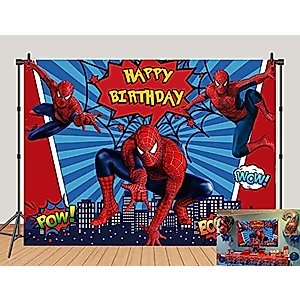 Red Spiderman Photo Backdrops Super City Spiderman Boys Baby Shower Birthday Party Decoration Photography Background Superhero Citycape Kids Studio Booth Props 5x3ft