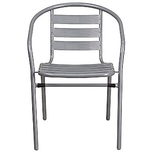 Flash Furniture Lila 4 Pack Silver Metal Restaurant Stack Chair with Aluminum Slats