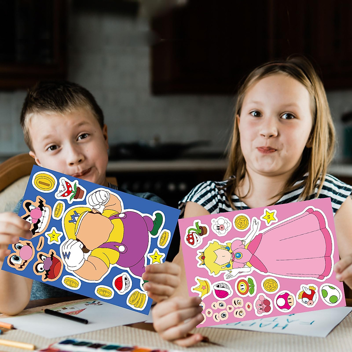 36PCS Mario Make a Face Stickers, DIY Mario Party Supplies Favors Make Your Own Stickers Mixed and Matched with Different Designs Characters for Birthday Gifts Class Reward Book Decor