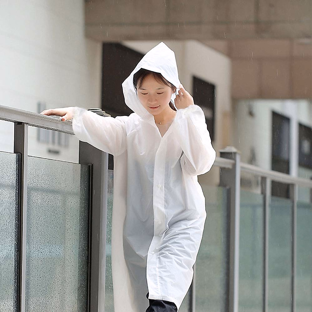 Exptolii Rain Poncho for Adults, 2 Pack EVA Reusable Raincoat Emergency Rain Gear Jacket with Hood (White)