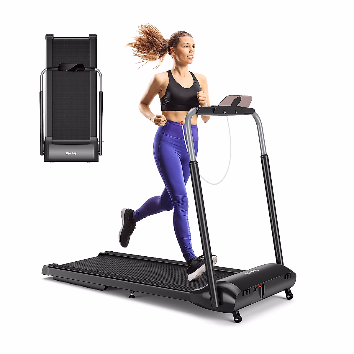 Goplus 3.0HP Folding Treadmill, Foldable Superfit Treadmill W/LED Touch Screen, Phone Holder, Blue Tooth Connection, Electric Running Walking Jogging Machine for Apartment Home Office