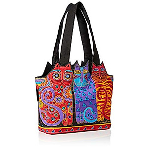 Laurel Burch Medium Tote Zipper Top, 12 by 3-1/2 by 8-1/2-Inch, Tres Gatos, Red/Orange/Blue