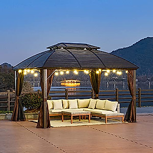 Outsunny 10' x 12' Hardtop Gazebo Canopy with Galvanized Steel Double Roof, Aluminum Frame, Permanent Pavilion Outdoor Gazebo with Netting and Curtains for Patio, Garden, Backyard, Deck, Lawn