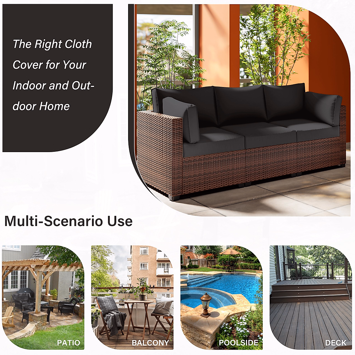 Snubbull 8p Outdoor Cushion Slipcovers Outdoor Patio Cushions Covers Replacement Waterproof with Zipper for 3-Seat Outdoor Rattan Sofa Patio Furniture Cushion Covers, Covers Only