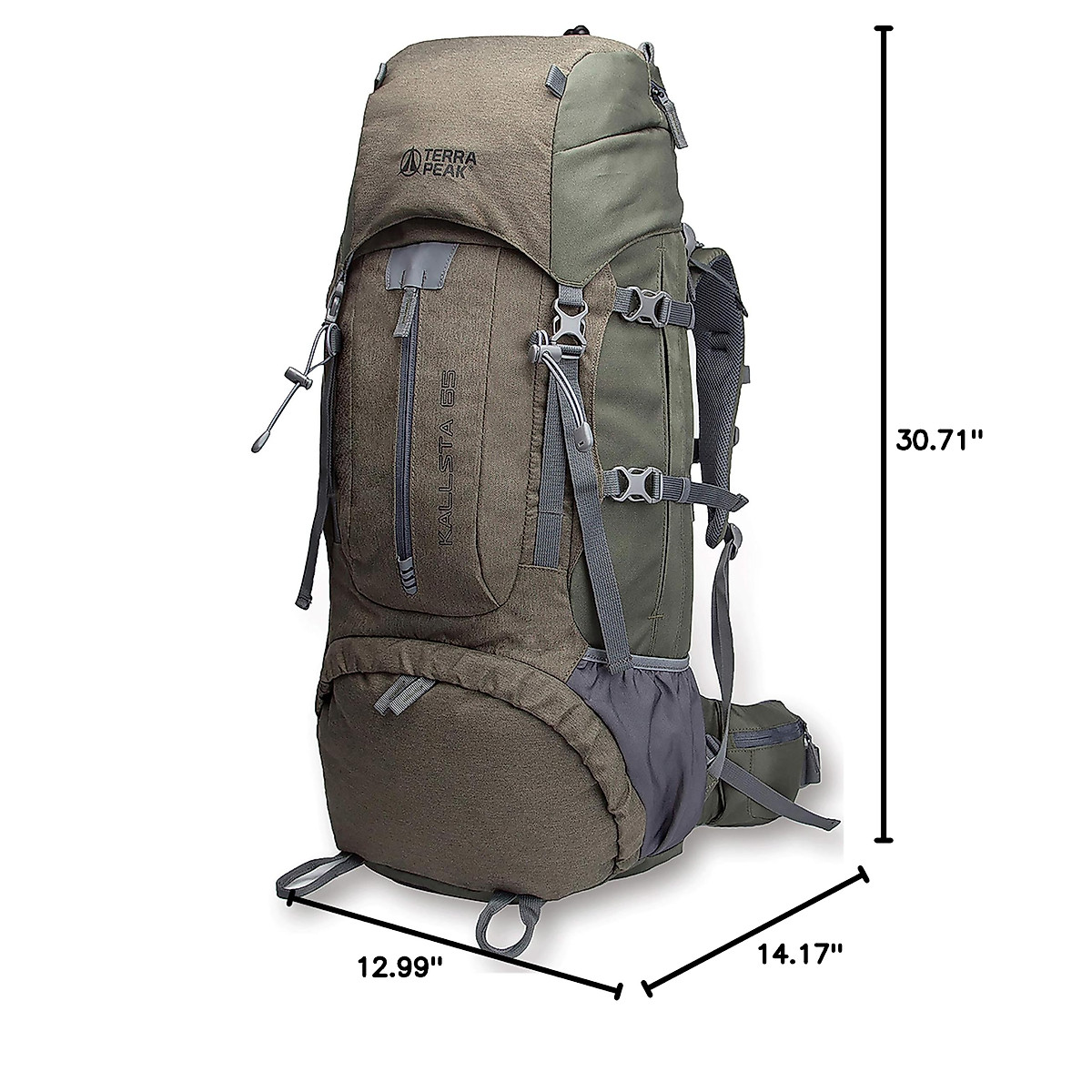 TERRA PEAK Backpacking Backpack Hiking Backpack 65L+20L khaki green
