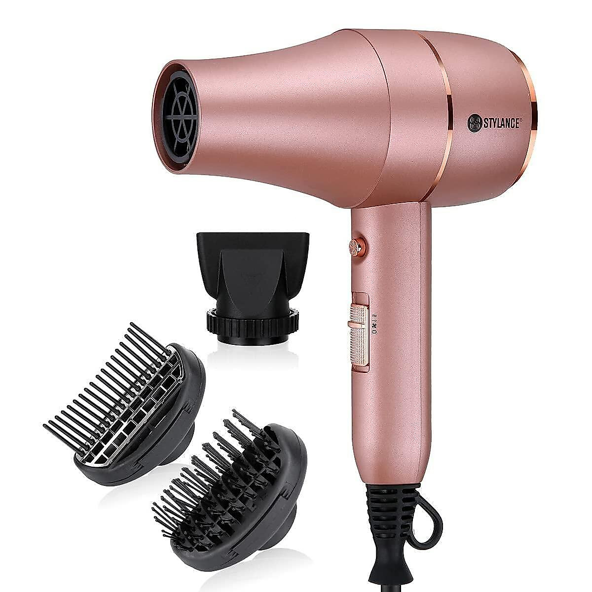 Professional Hair Dryer, 1800W Blow Dryer with Powerful AC Motor, 3 Speeds 1 Cool Button, Attachment Contain Volumizer Brush & Comb Concentrator Styling Nozzle,for Home Salon Travel