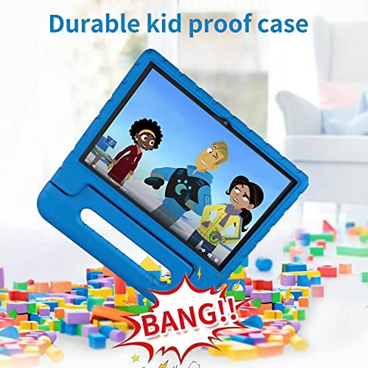 JREN Kids Tablet, 10" Tablet pc,IPS HD Display 1280 X 800,1080p, Ram 4GB and 64GB Storage, Bluetooth, Wi-Fi,Kidoz Pre-Installed, Dual Cameras,Color Blue