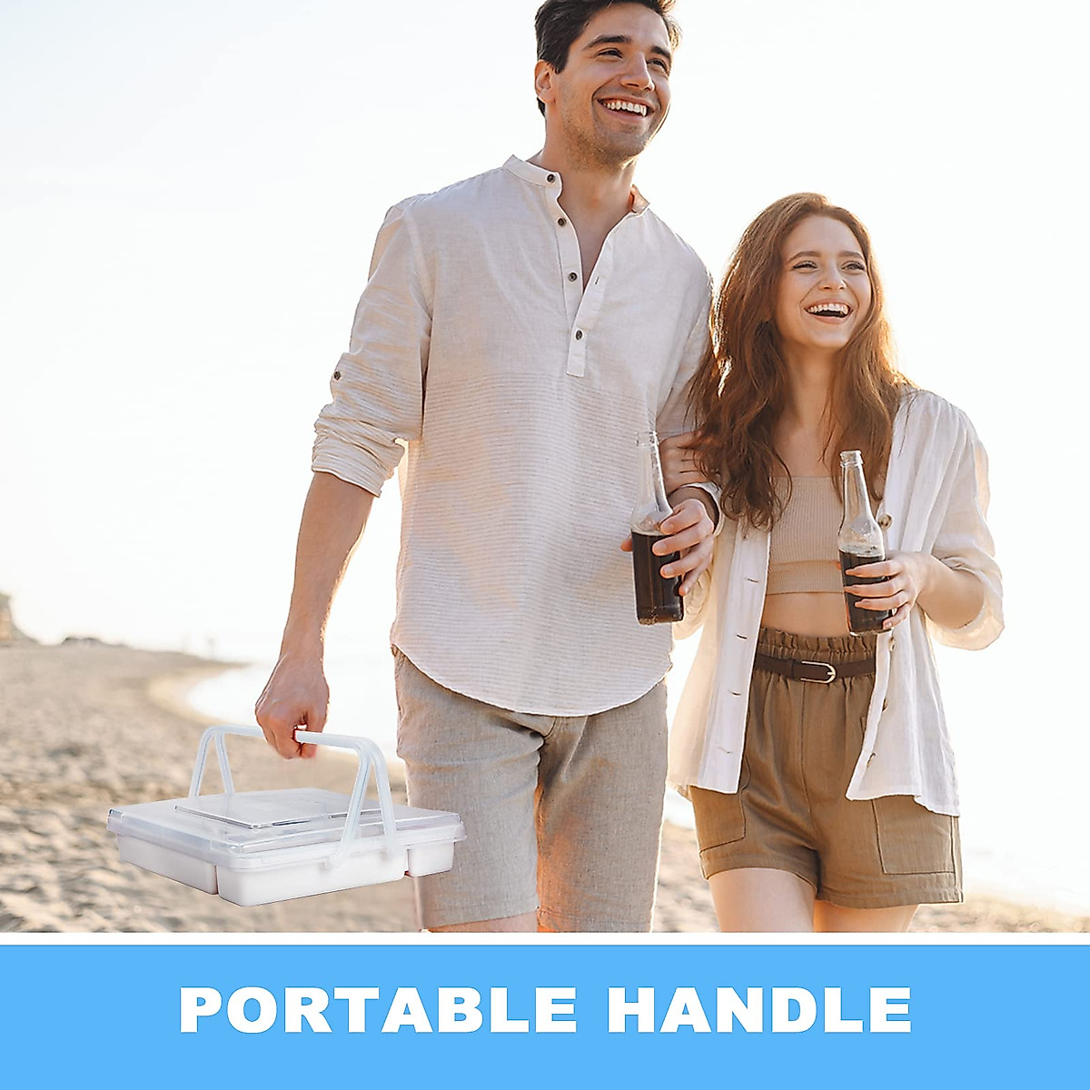 YICOCHI Portable Utensil Holder for Countertop with Lid & Handle, Plastic Silverware Tray for Drawer Flatware Organizer, White