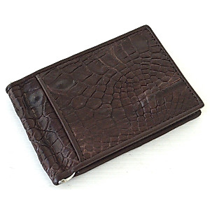 Authentic M Crocodile Skin Men's Money Clip Belly Leather Wallet Dark Brown
