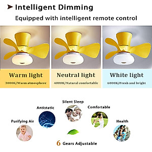 LAJUU Kids Bedroom Ceiling Fan with Light Reversible with Remote Control 6 Speeds Led Dimmable Fan Ceiling Light 64W with Timer Modern Quiet Ceiling Fan Light