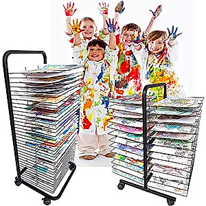 Art Drying Rack, Mobile Classroom, Art Studio, 25 Tier Mobile Drying Rack with Wire Rack for Artwork, Drying and Printing Rack (Color : 25-Layer)