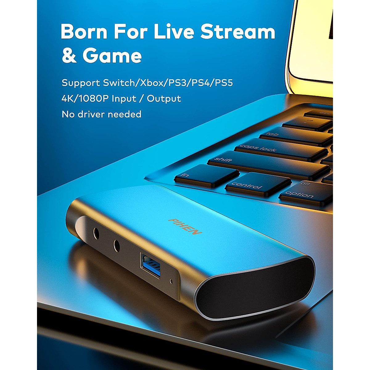 PIHEN Capture Card, Gaming Recorder Card, 1080P 60FPS HDMI to USB3.0 Video/Audio Capture Recorder Device, Compatible Windows Linux YouTube OBS OS X Twitch for PS3/4/5 Xbox One Xbox 360