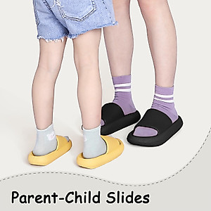 Menore Cloud Slides for Kids Shower Beach Slippers Boys Girls Bathroom Thick Sole Pillow Slippers Summer Non-Slip Pool Sandals（Black,11-11.5Little Kid）